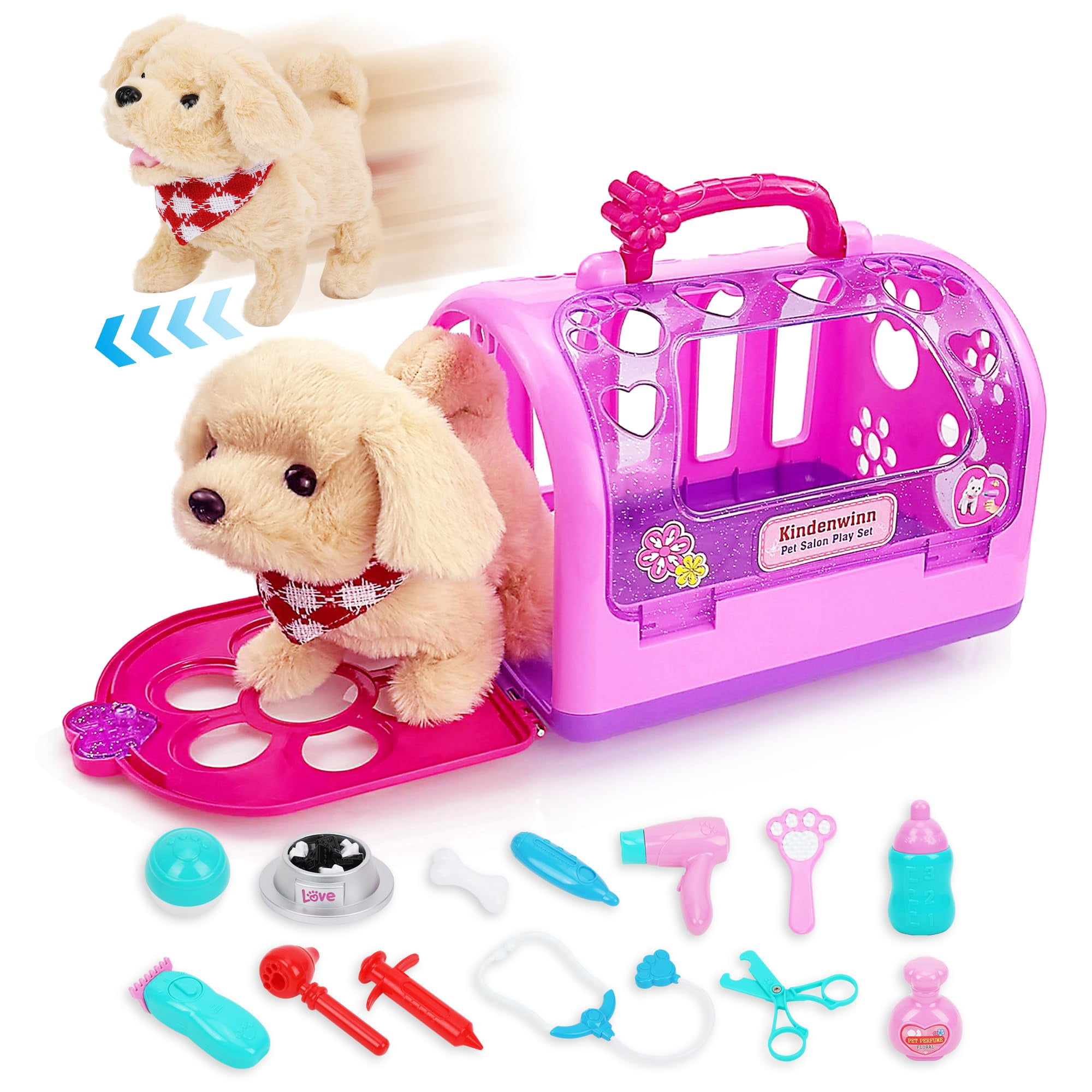 15Pcs Dog Playsets for Kids - Dog Toys with Walking, Barking, Tail ...