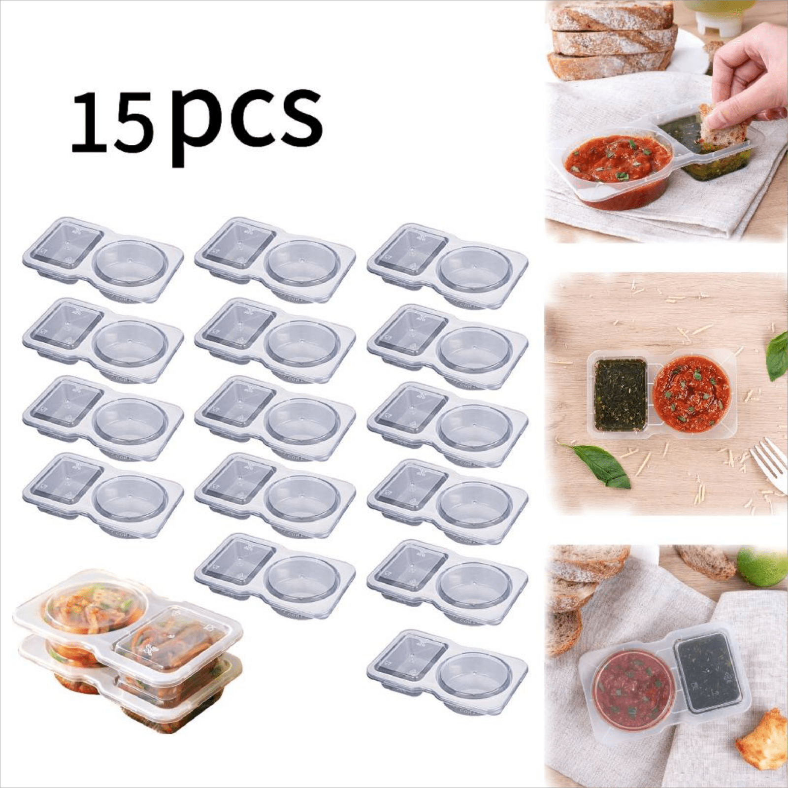 15Pcs Double Compartment Condiment Container with Lid Double ...