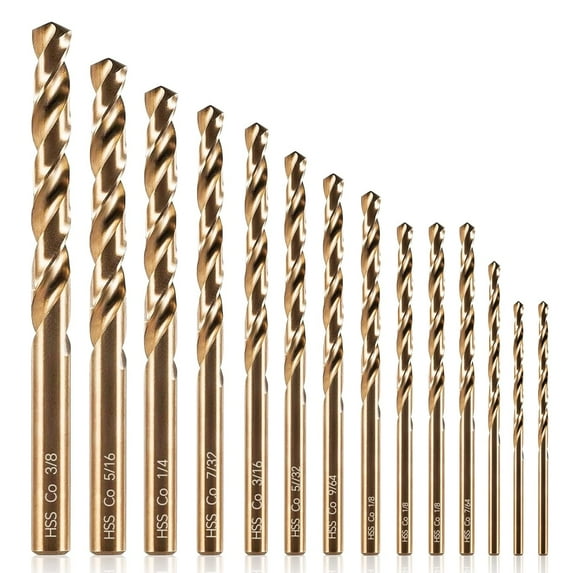15Pcs Drill Bit Set (1/16"-3/8"), M35 HSS Twist Drill Bits, Jobber ...