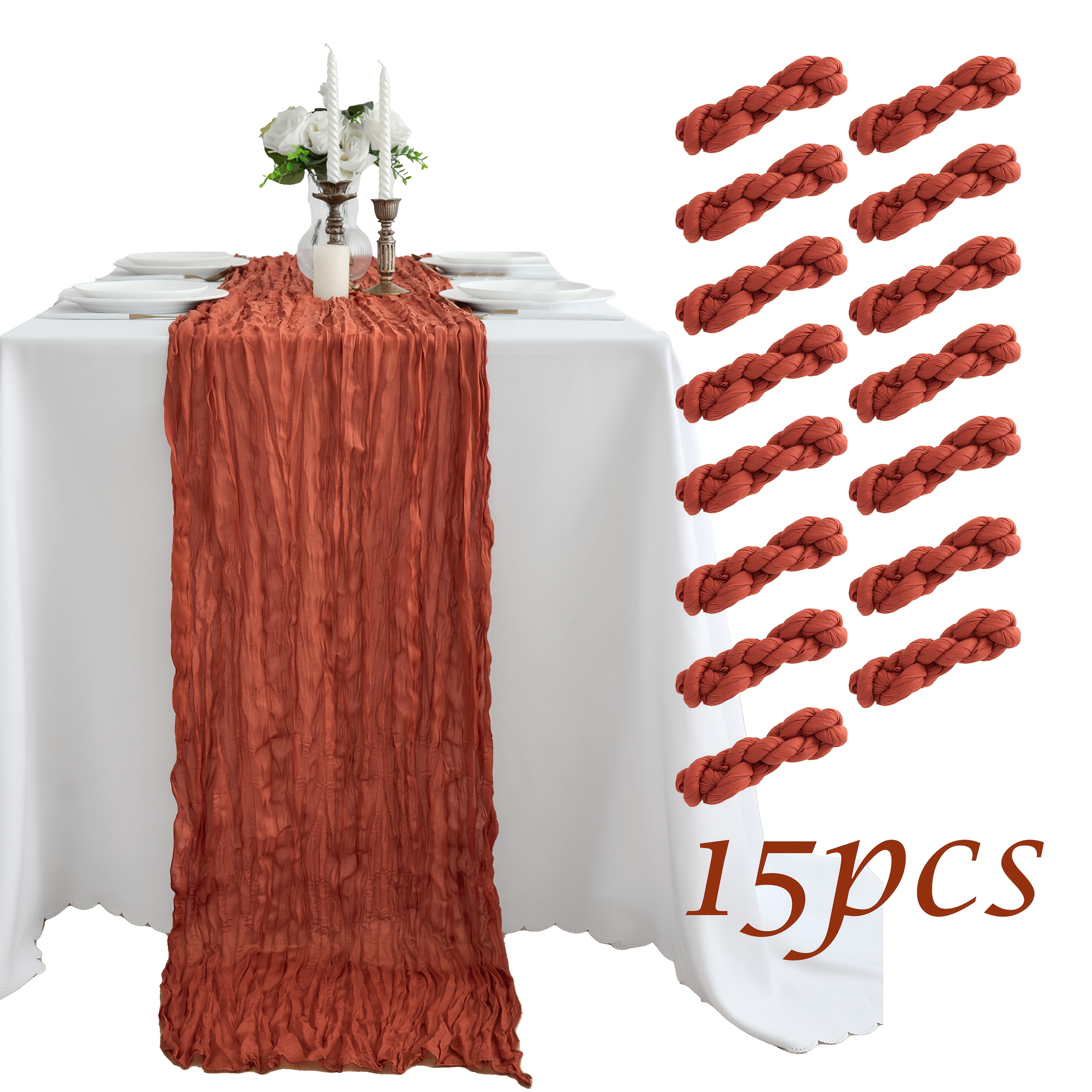 15Pcs Elegant Balinese Pleated Table Runners, Solid Color Cheesecloth ...