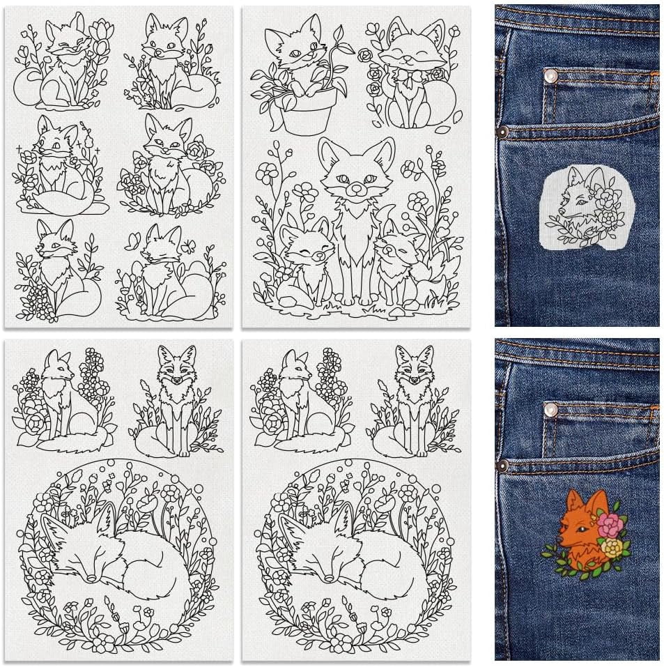 15Pcs Fox in Flower Plant Embroidery Pattern Stabilizers 8.3”x11.7 ...