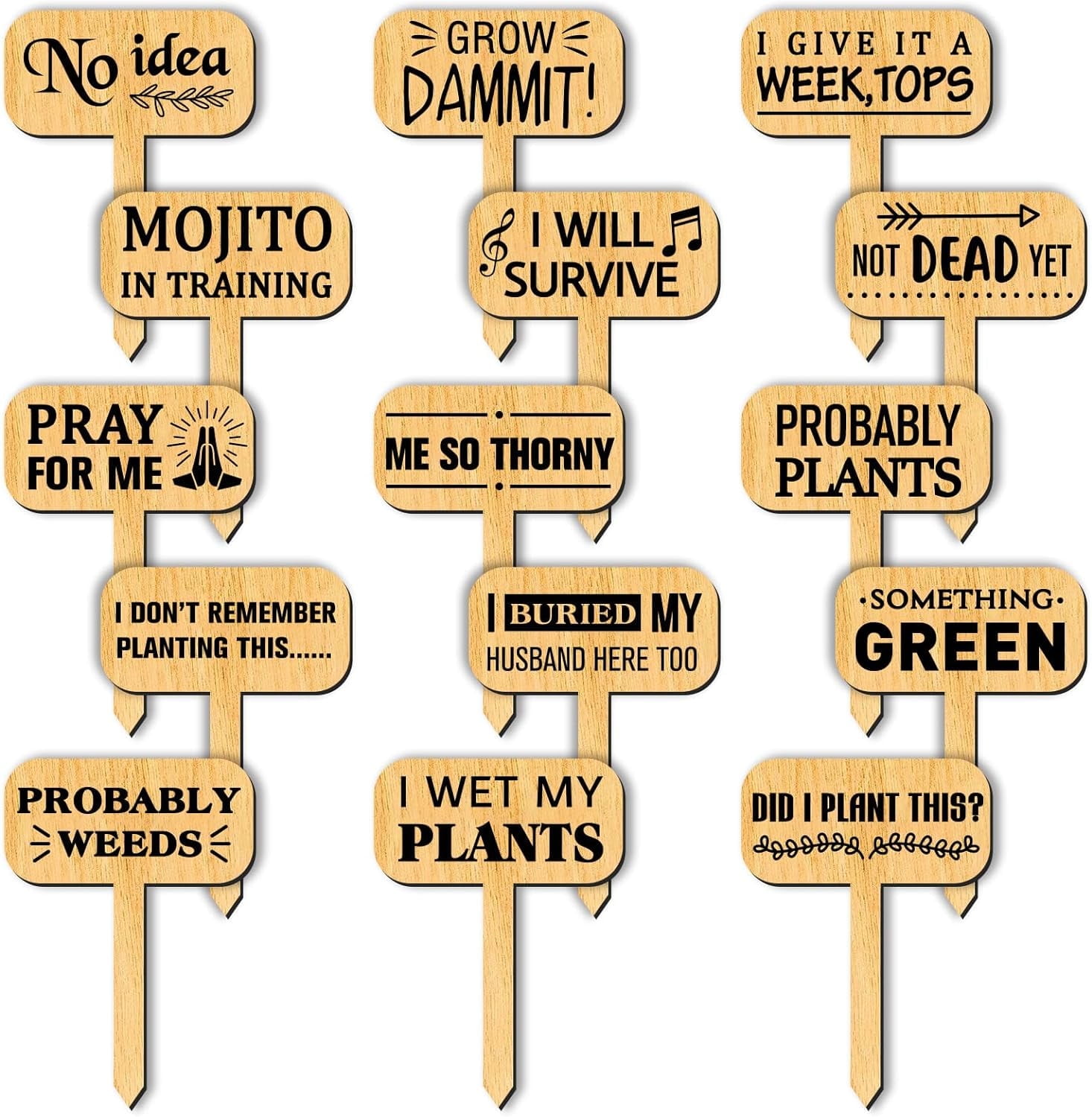 15Pcs Funny Plant Markers Wooden Garden Stakes T-Type Garden Labels ...