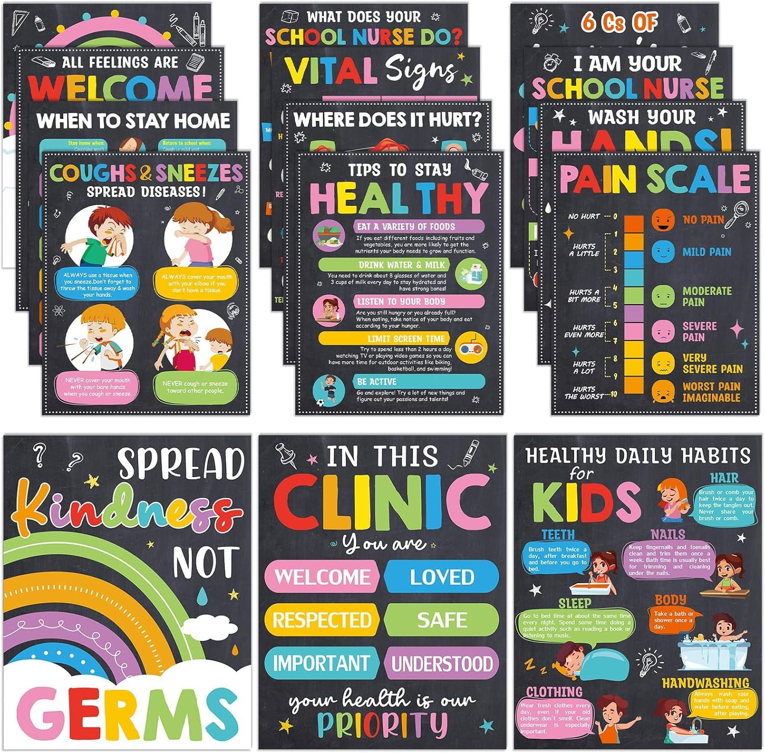 15Pcs Health Posters for School Nurse Office Bulletin Board Decorations ...