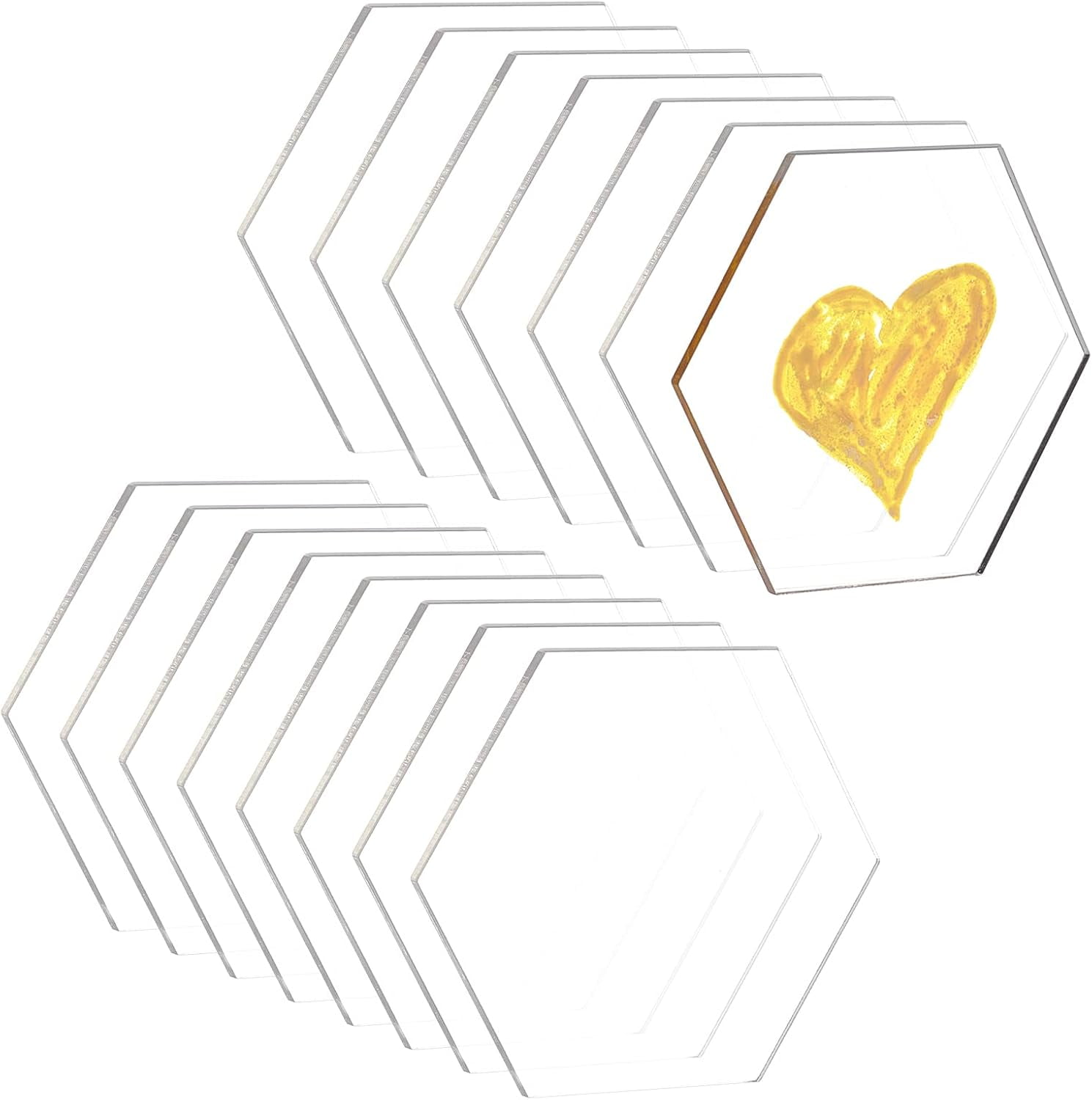 15Pcs Hexagon Acrylic Cards Clear Place Blanks Plates Transparent Table ...