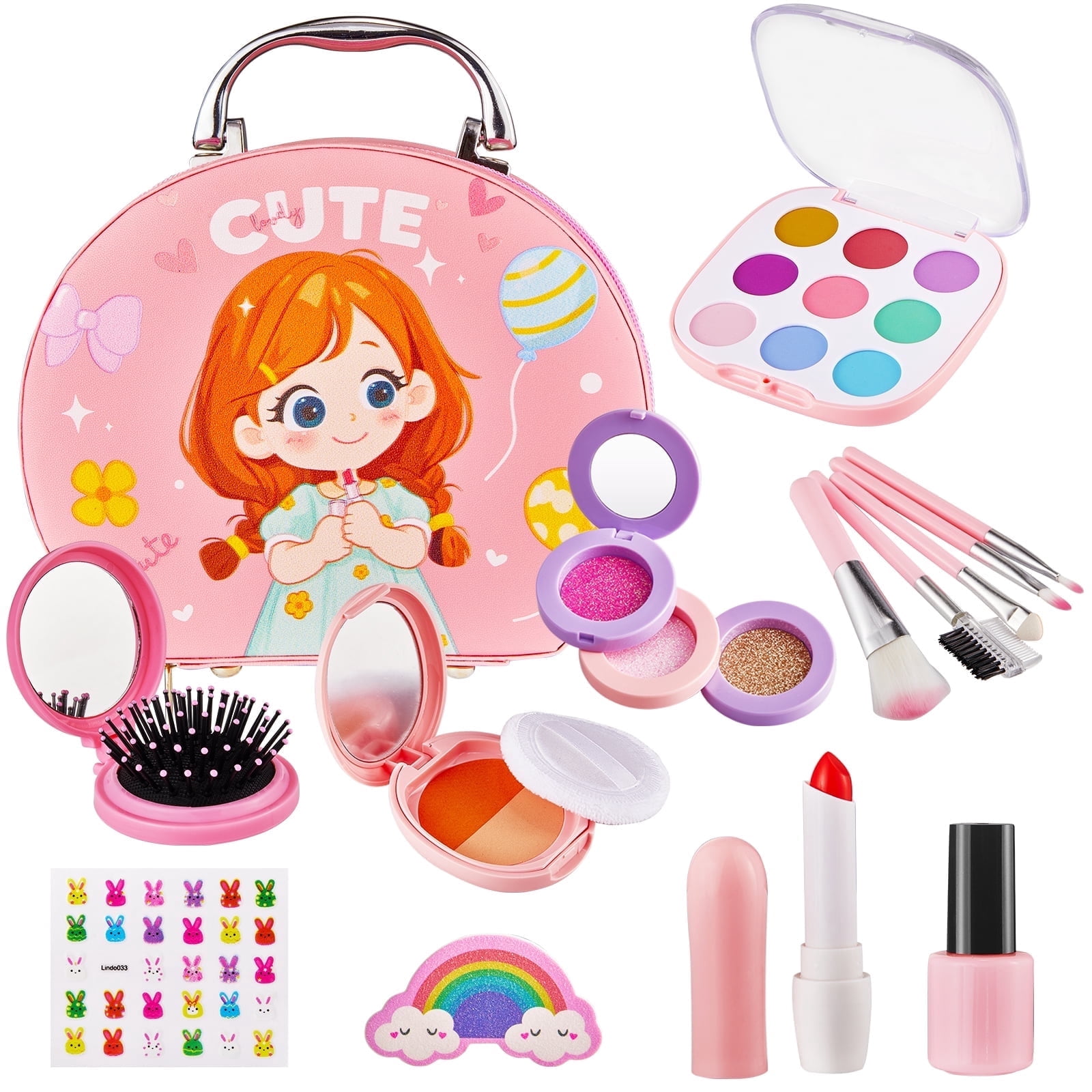 15Pcs Kids’ Pretend Play Makeup Toy Set with Cute Carry Case – Safe ...