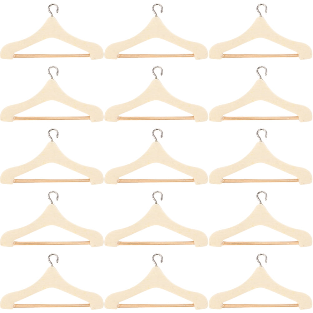 Beige Miniature Wood Hangers for Doll Clothes 15Pcs Set Keeps Mini ...