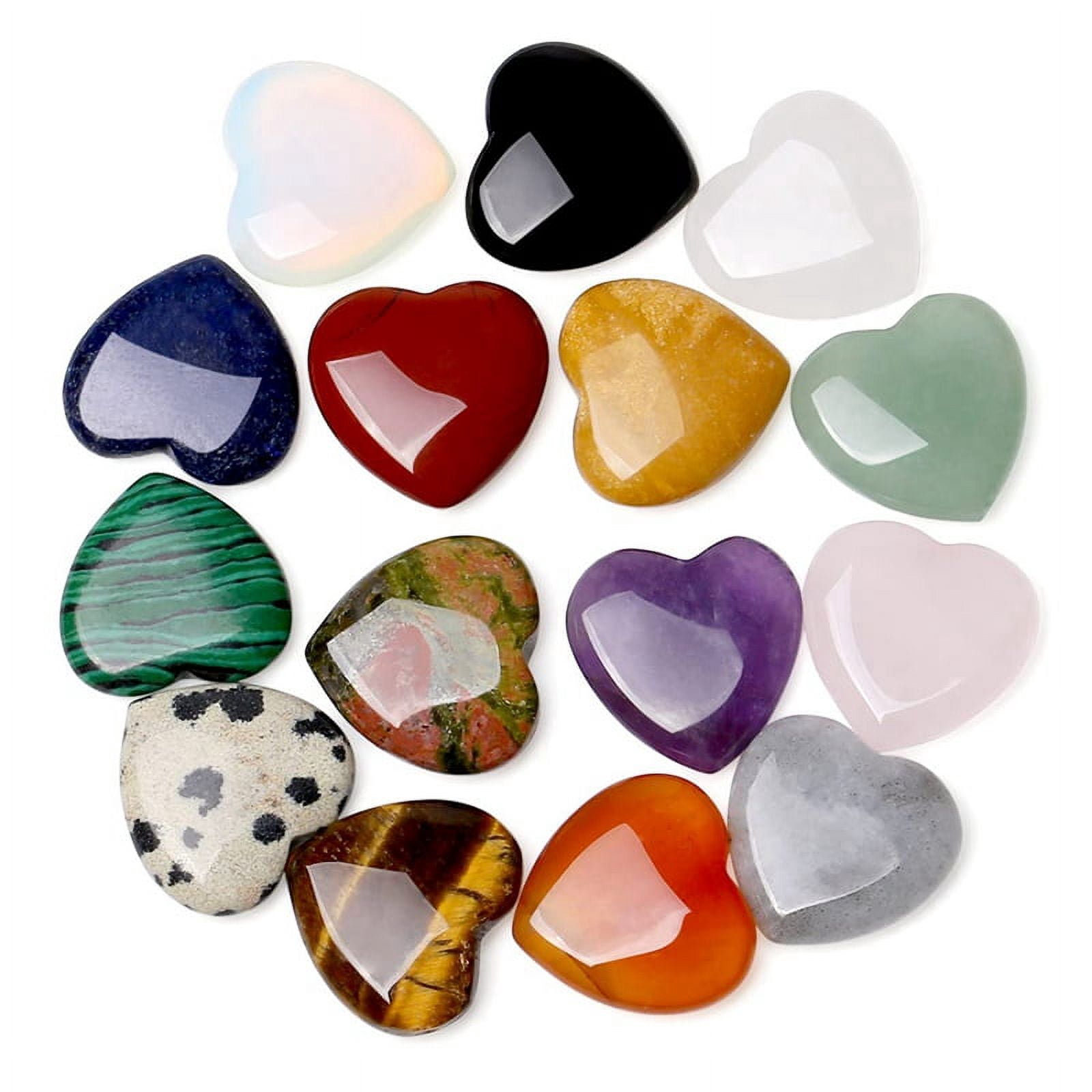 15Pcs Natural Love Stone Quartz Clear Quartz Eye Heart Set Palm Thumb ...