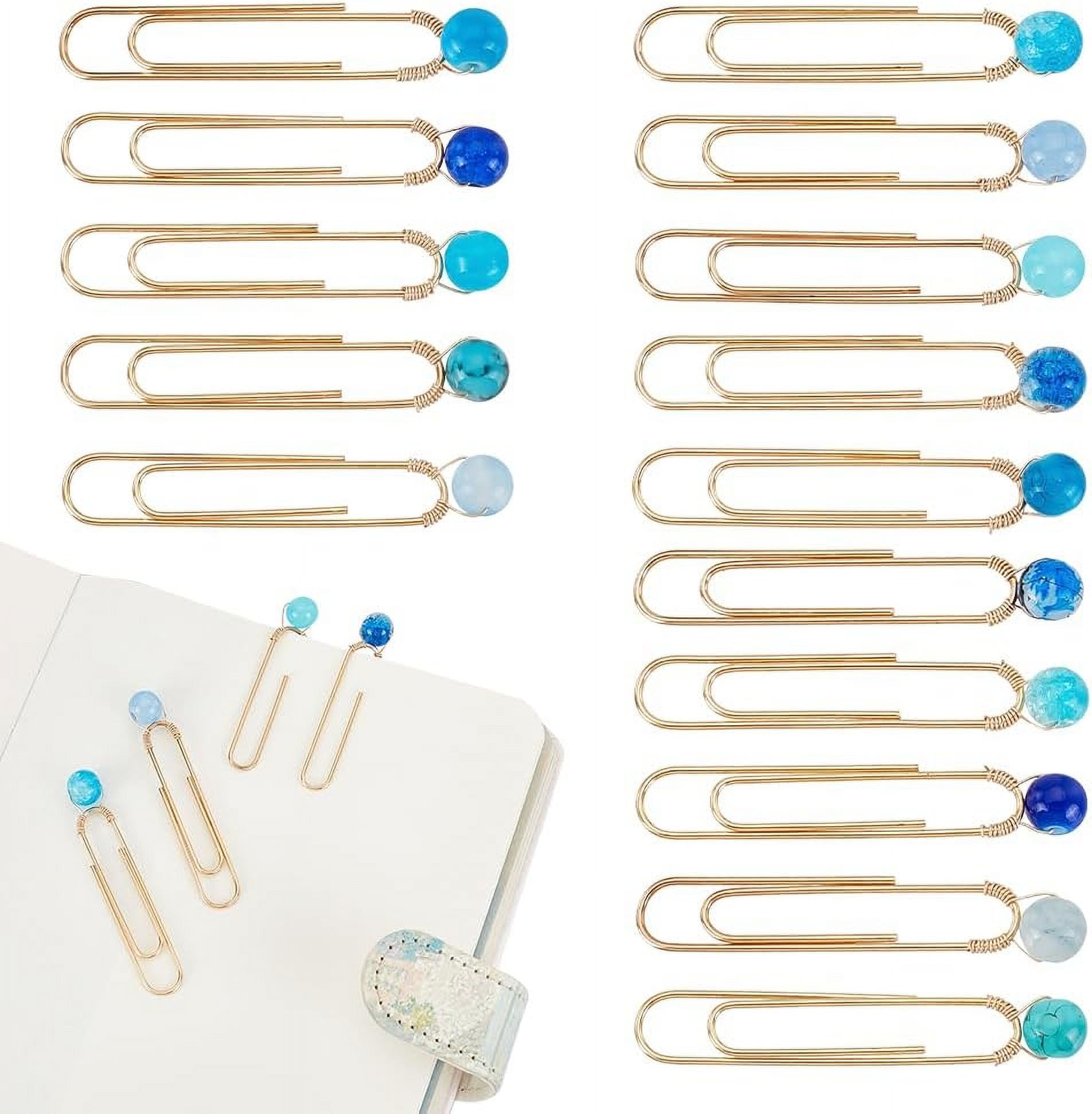 15Pcs Paper Clips Bookmark Marking Clips with Glass Beads Book File ...