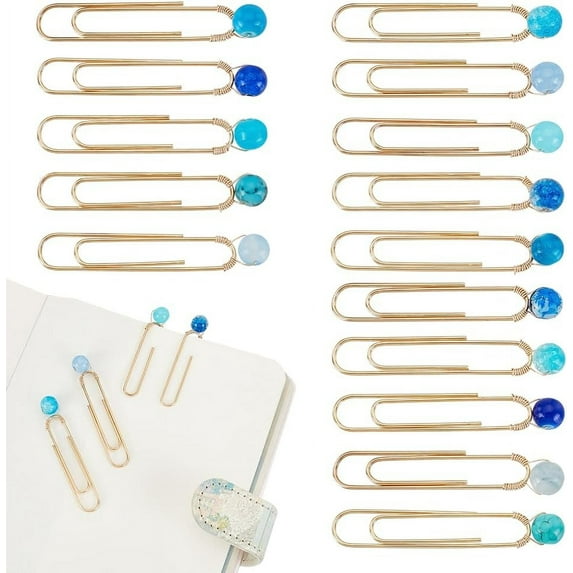 15Pcs Paper Clips Bookmark Marking Clips with Glass Beads Book File ...