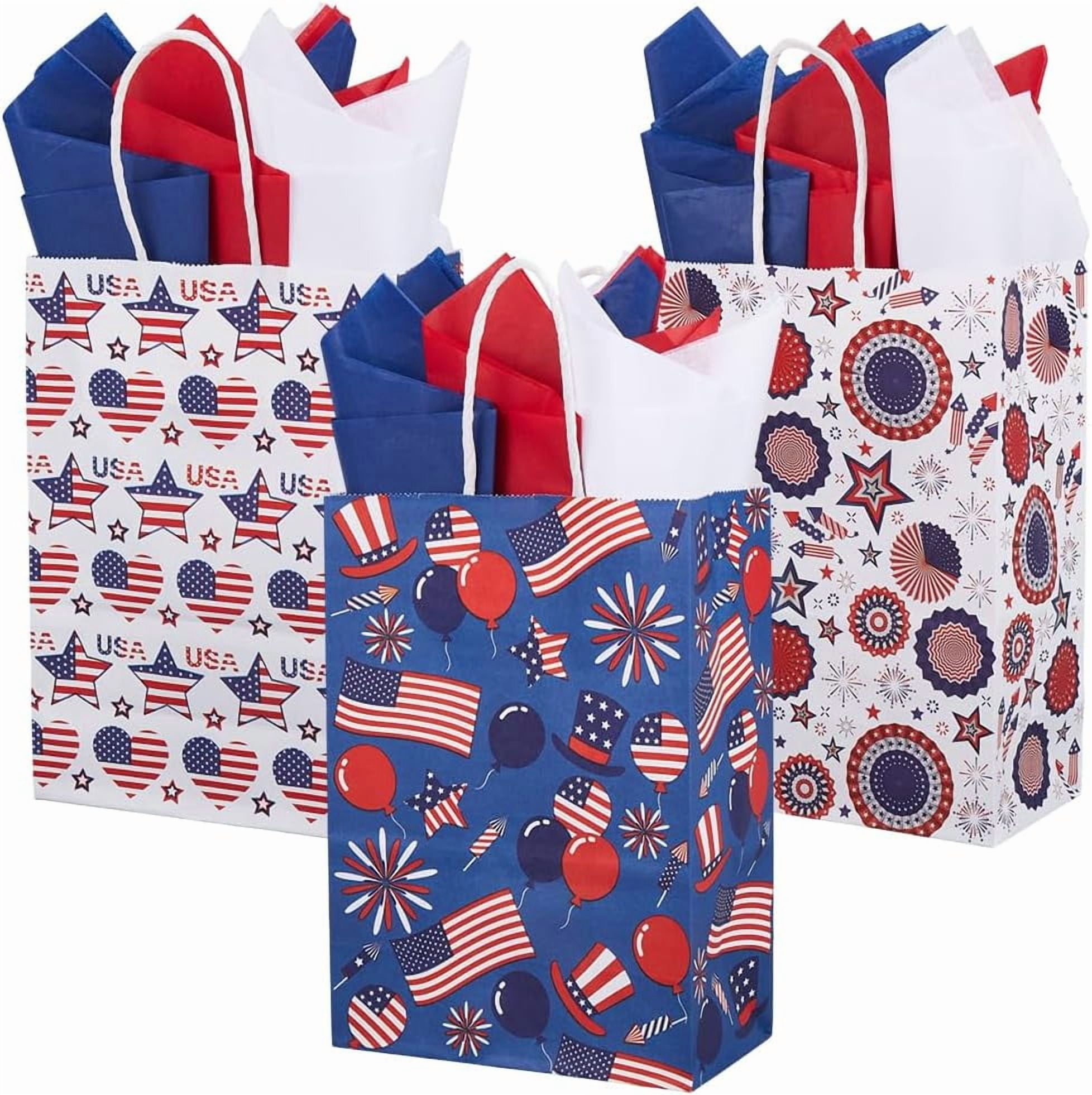 15Pcs Patriotic Party Favor Bags American Flag Bags with 18Pcs Tissue ...