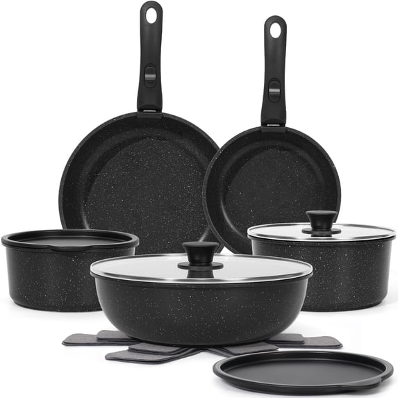 15Pcs Pots and Pans Set Non Stick, Cookware Sets with Detachable Handle ...