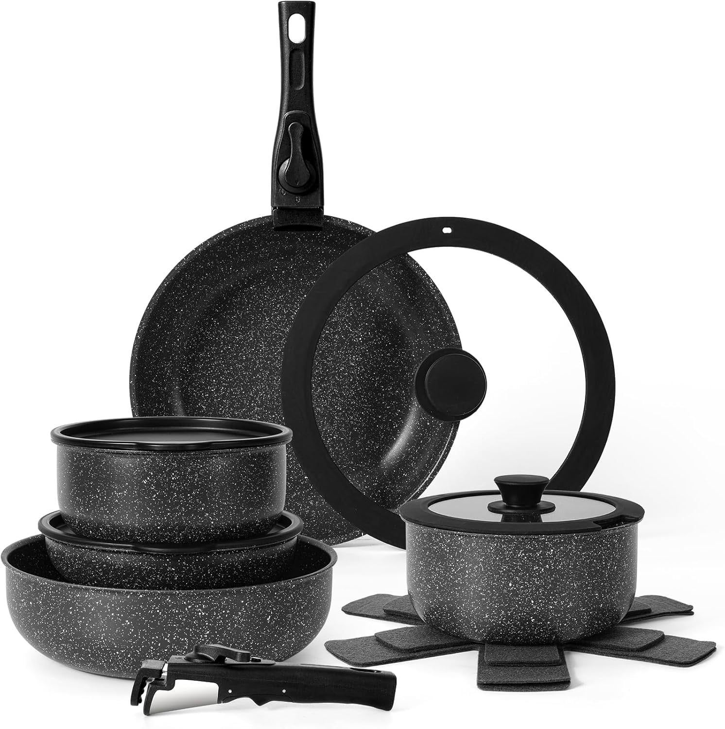 15Pcs Pots and Pans Set Non Stick, Cookware Sets with Detachable Handle ...