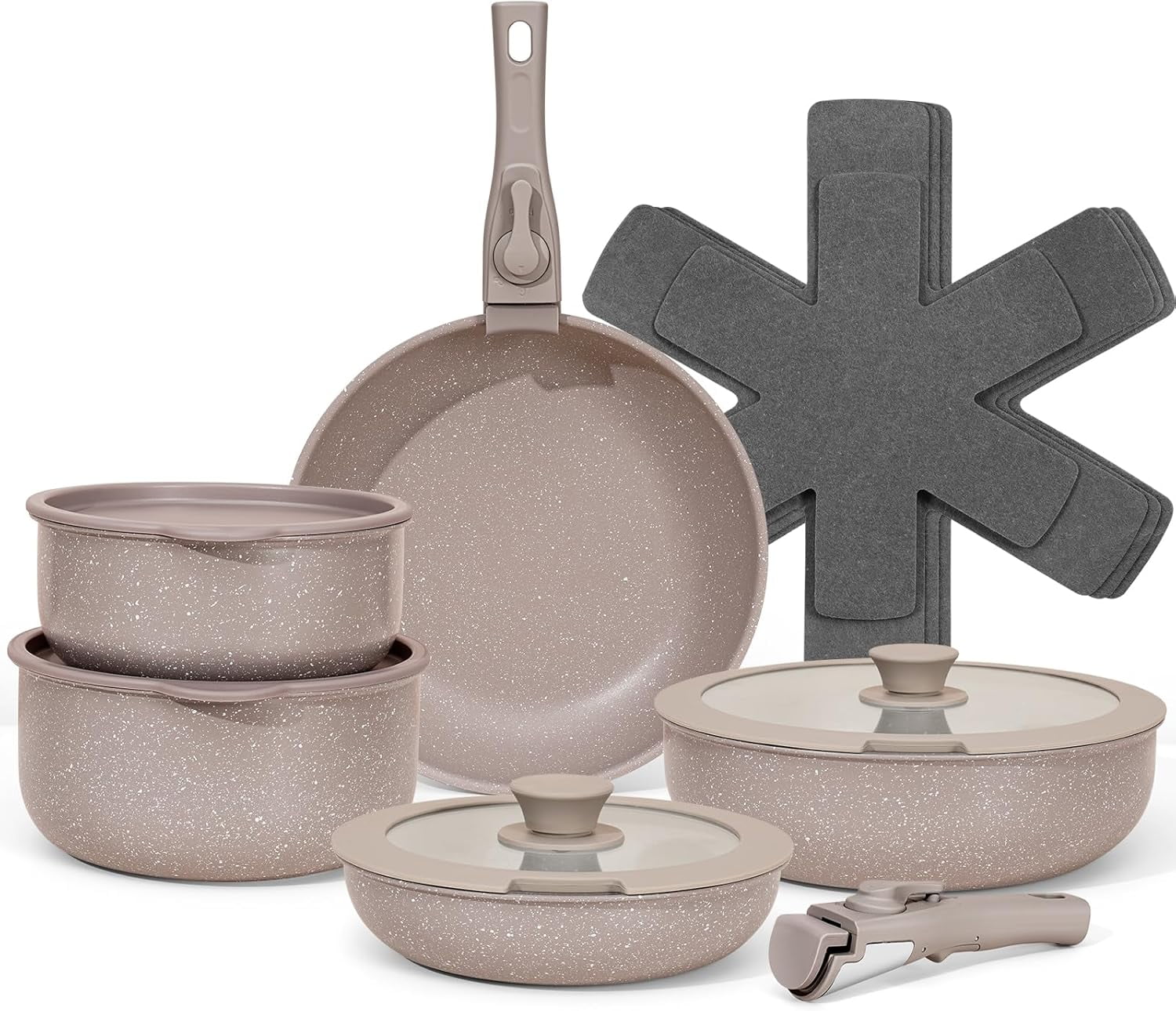 15Pcs Pots and Pans Set Non Stick, Cookware Sets with Detachable Handle, Nonstick RV Kitchen ...