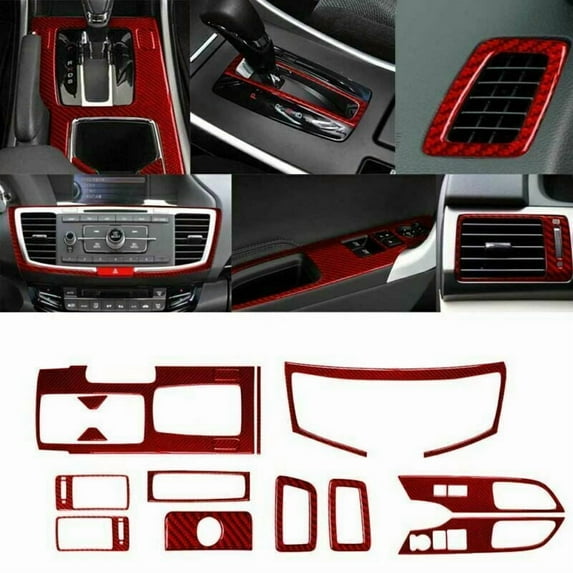 15Pcs Red Carbon Fiber Full Interior Kit Cover Trim For Honda Accord ...