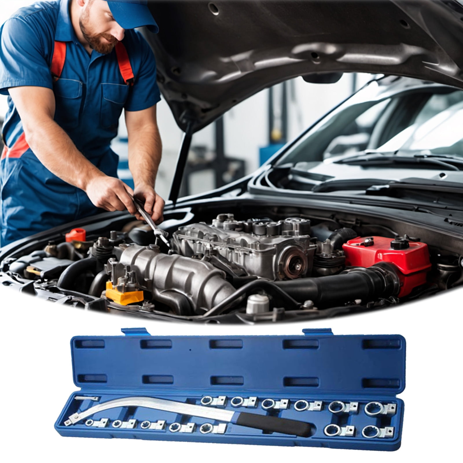 15Pcs Serpentine Belt Tension Pulley W Rench Set Engine Timing Belt ...