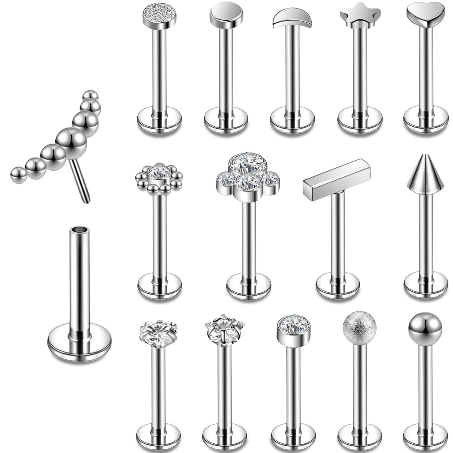 15Pcs/Set 16G Push in Labret Lip Studs Zircon Monroe Medusa Piercing ...