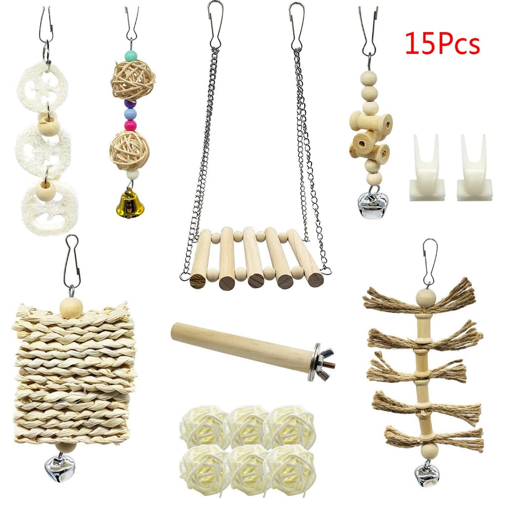 15Pcs/Set Pet Hanging Bell Stand Perches Training Entertainment Pet ...