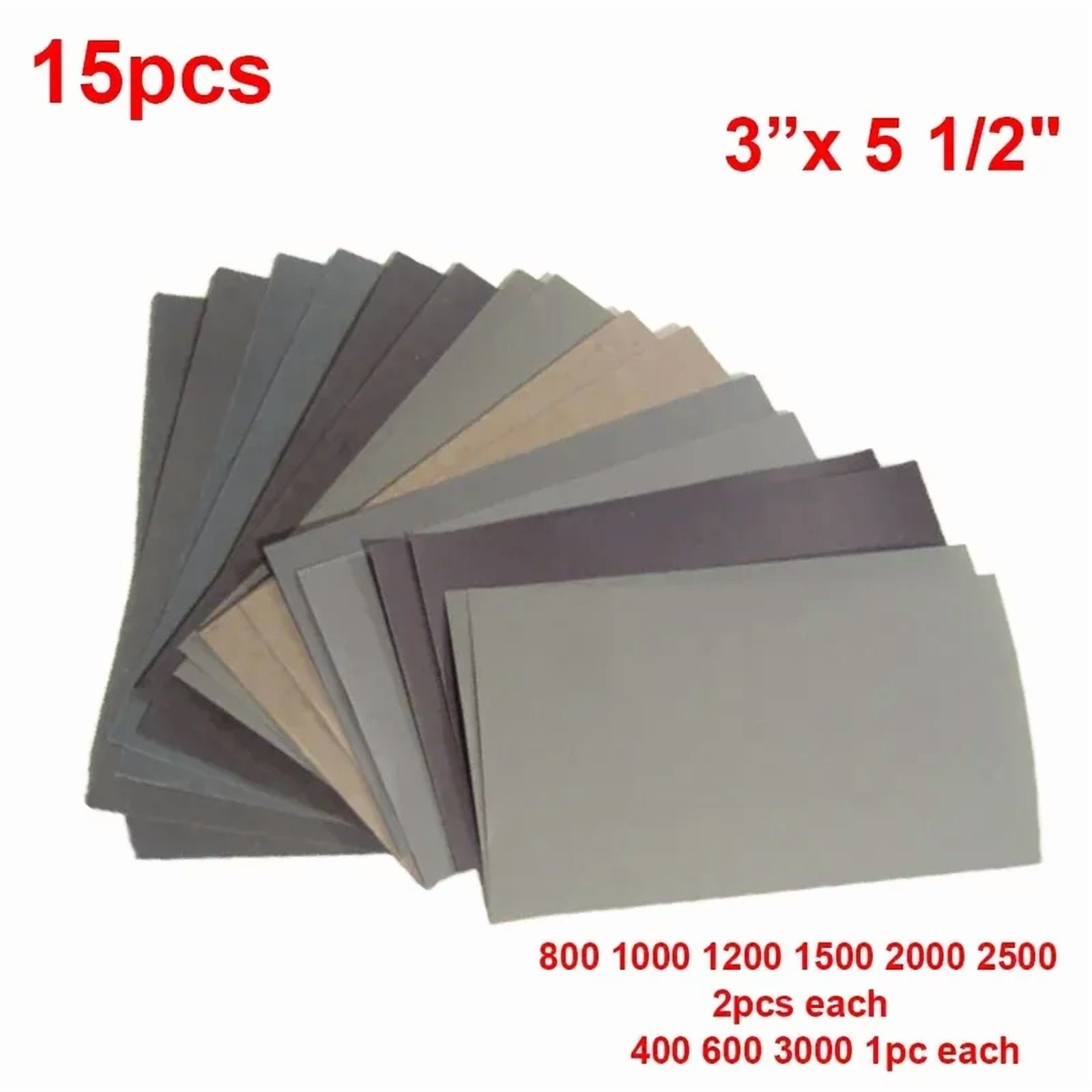 15Pcs/Set Sandpaper 400 600 3000 800 1000 1200 1500 2000 2500 Grit Sand ...