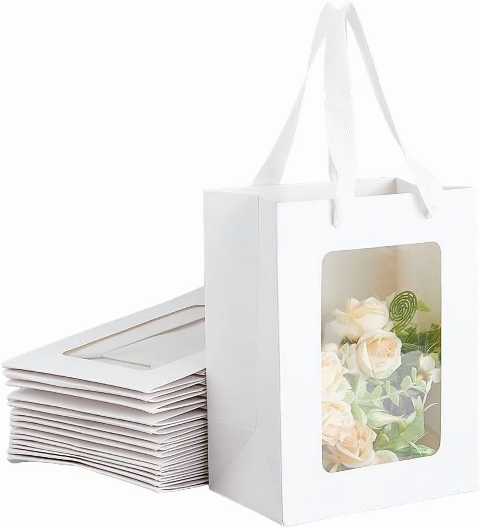 15Pcs Small White Gift Bags with Window Bulk 7.87x5.91x3.9 Paper Flower ...