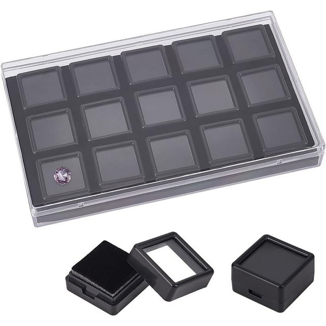 15Pcs Square Acrylic Loose Diamond Storage Boxes Gemstone Display Case ...