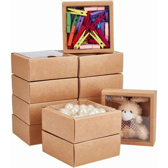 15Pcs Square Paper Boxes with Clear PVC Window 4.3x4.3x1.8 Inch ...