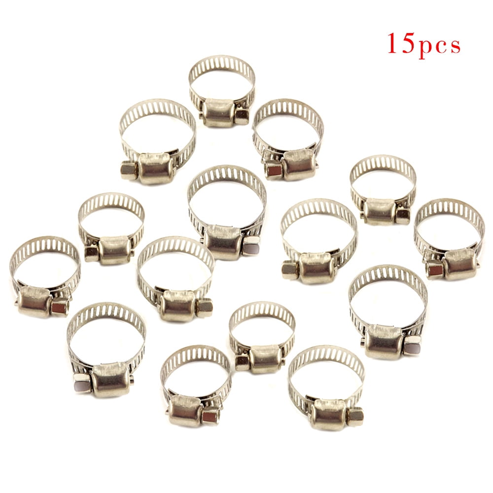 15Pcs Stainless Steel Adjustable Drive Hose Clamps Fuel Line Worm Clips ...