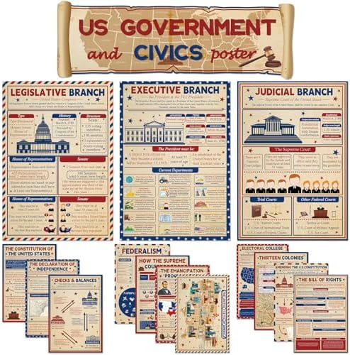 15Pcs US Government Posters Us History Civics Poster Set Social Studies ...