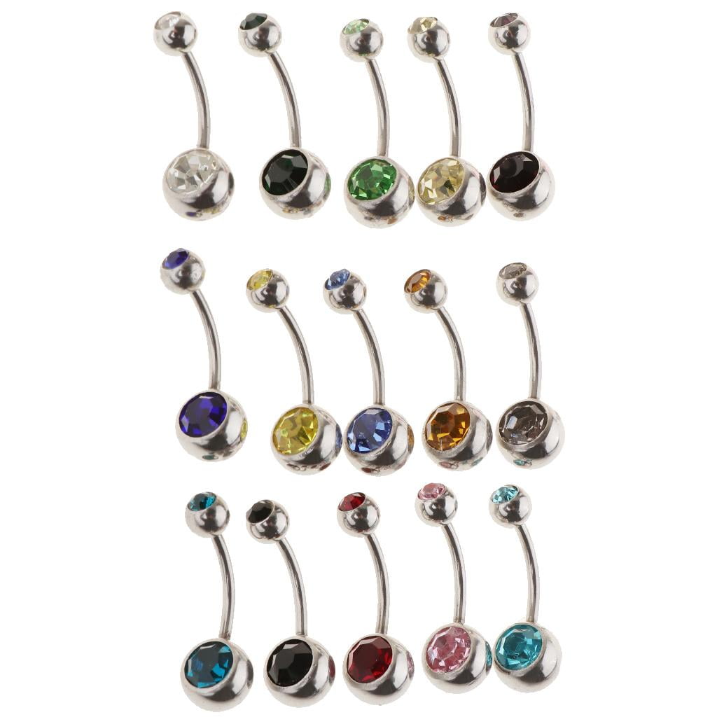 15Pcs - VALUE PACK - Navel Barbell Crystal Rhinestone Belly Button Bar ...