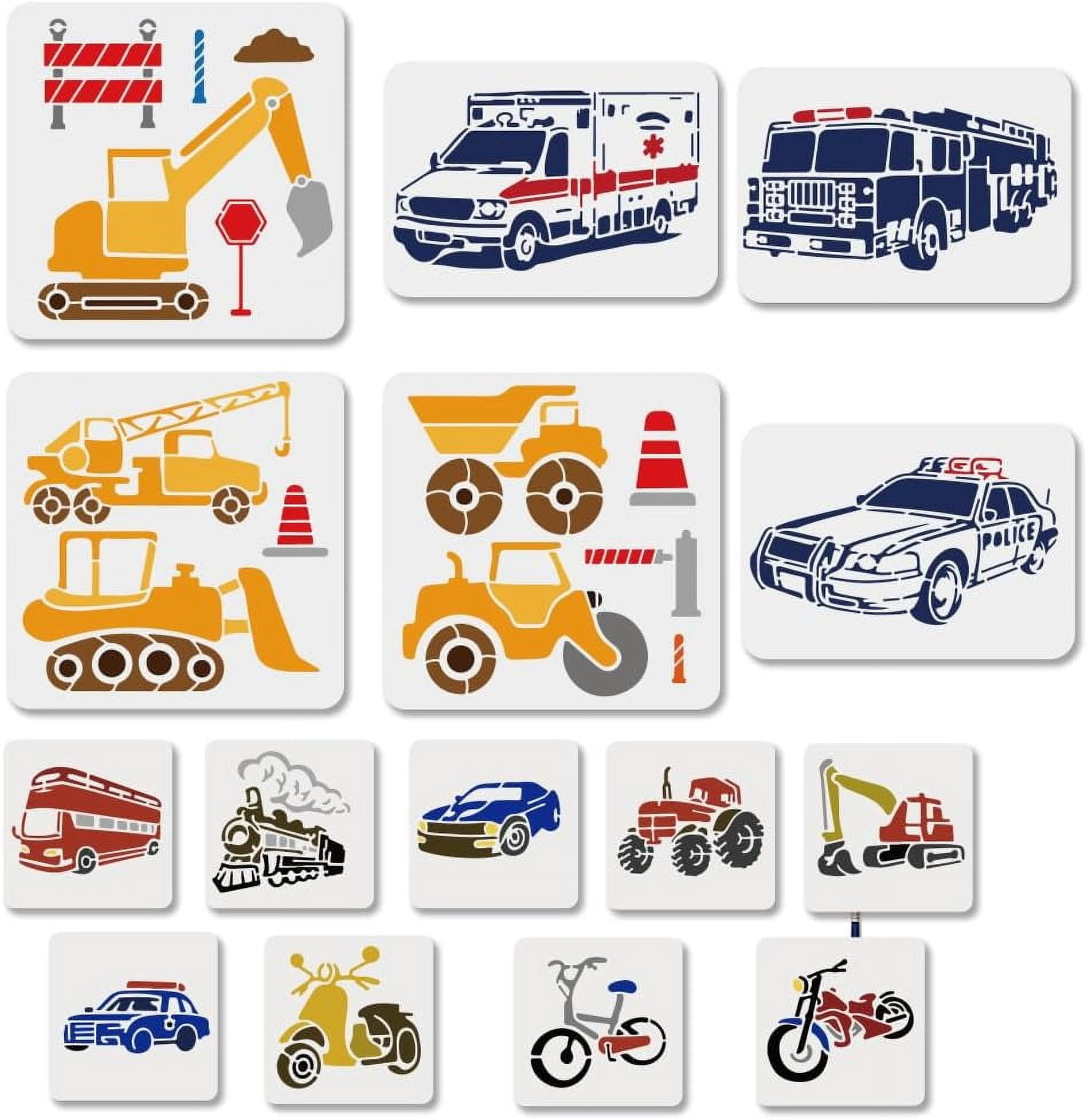 15Pcs Vehicles Theme Stencil Set Construction Vehicle Painting Stencils ...