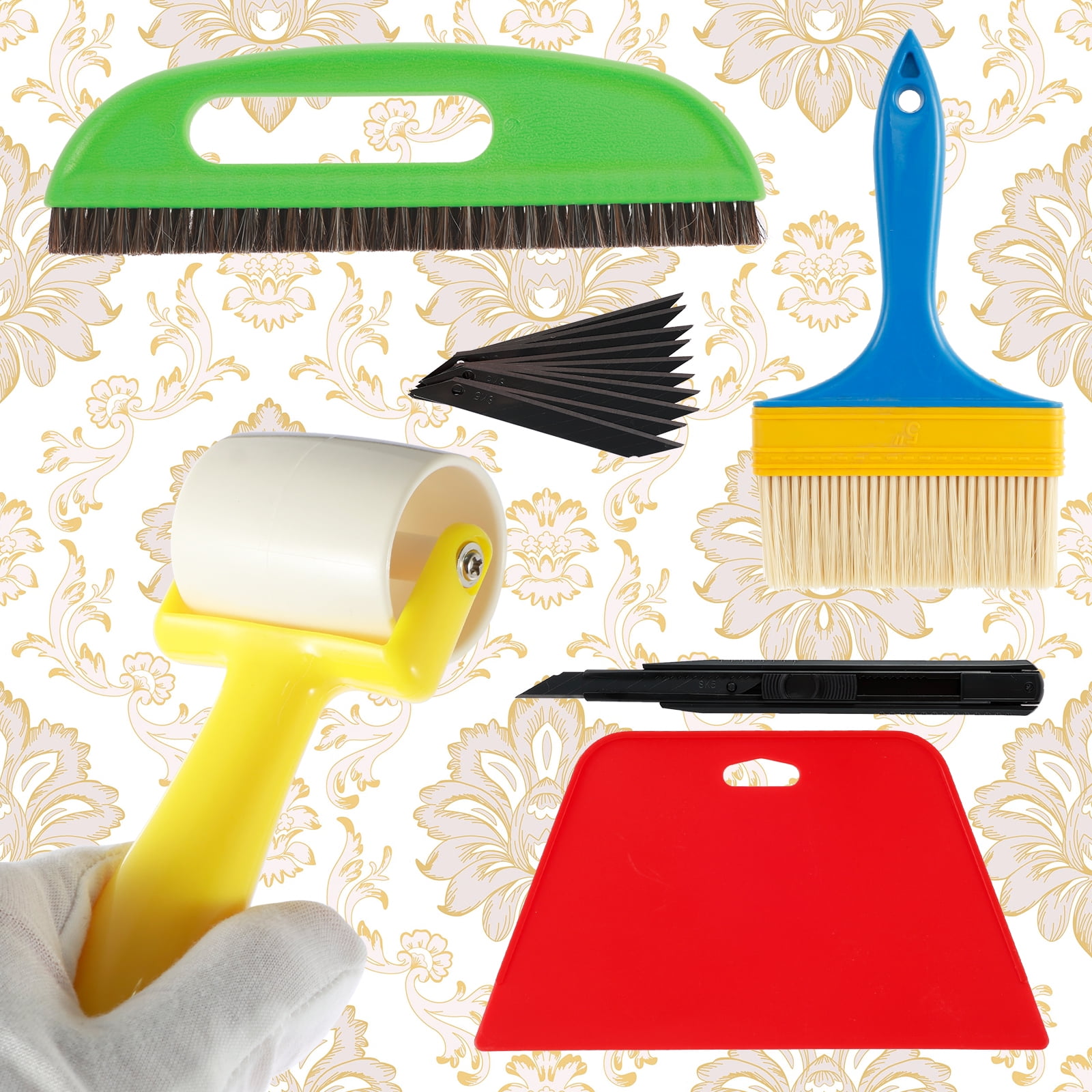 15Pcs Wallpaper Smoothing Tool Kit Multifunctional Wallpaper Tool Set with Brush Scraper Roller ...