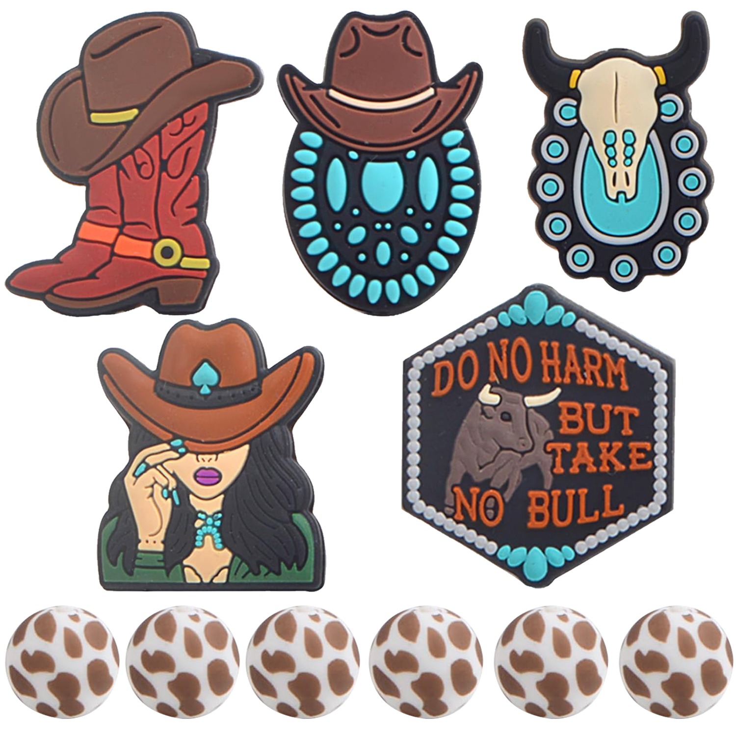15Pcs Western Cowboy Silicone Beads Cute Hat Boot Cowgirl Animal Round ...