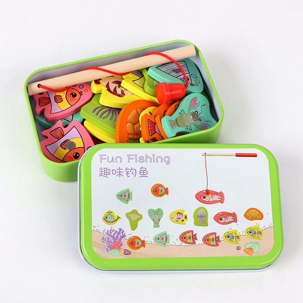 15Pcs Wooden Magnetic Fishing Toys for Baby, Fish Rod Puzzle Game ...