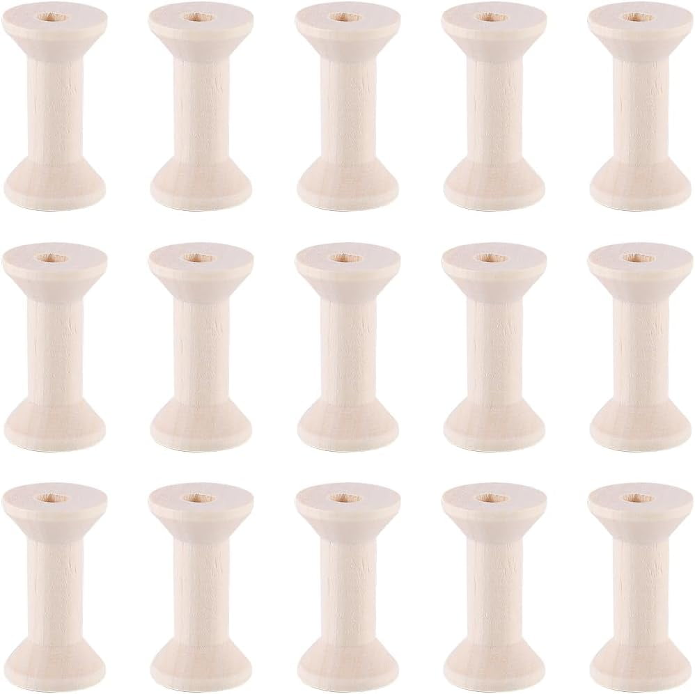 15Pcs Wooden Thread Bobbin Wood Ribbon Spool Bulk Natural Unfinished ...