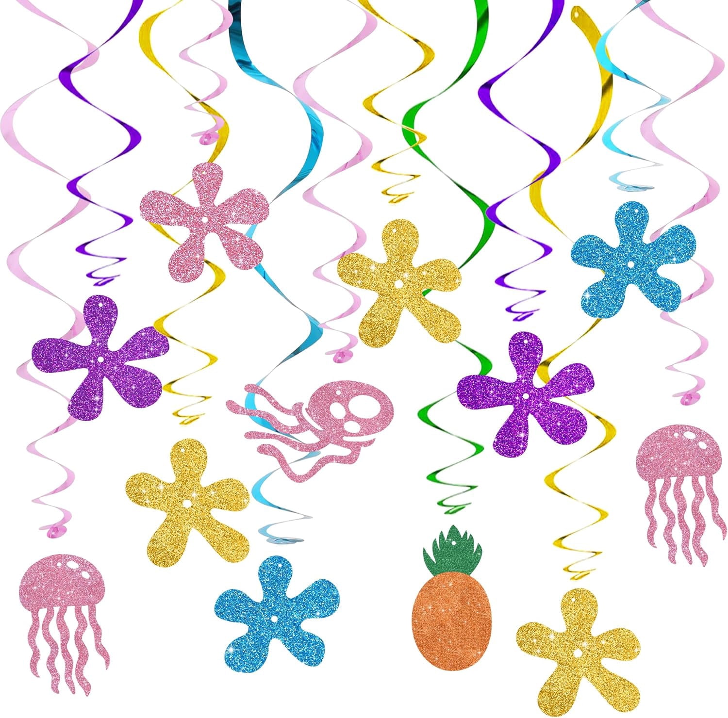 15Pcs Yellow Cartoon Hanging Swirl Decorations Pre-Strung Jellyfish ...
