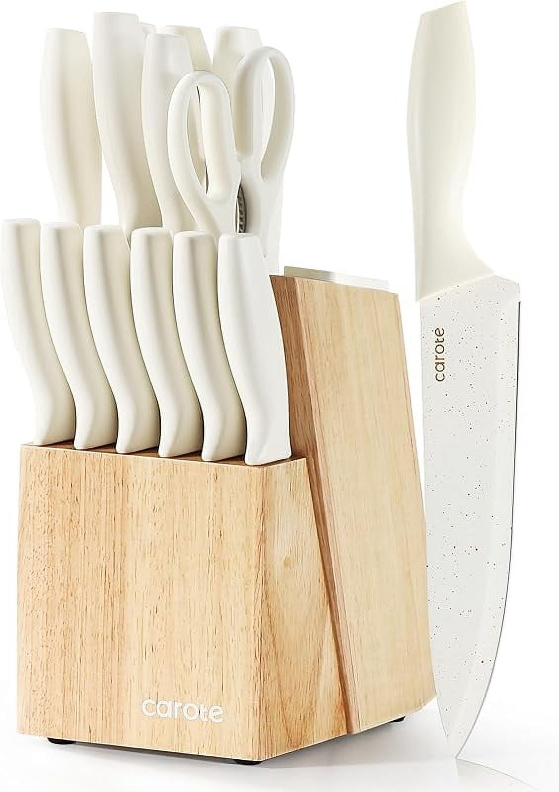15Piece Knife Set, Kitchen Knife Block Set, Elegant White Ceramic ...