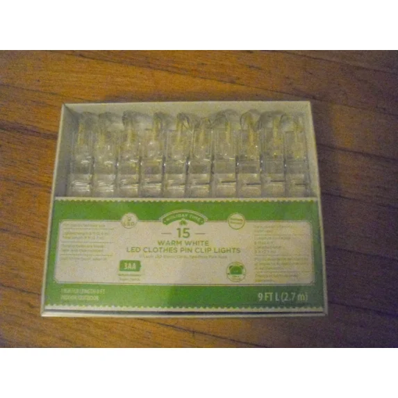 15Pk Battery Operated Led Clothes Pin Clip Christmas Lights Warm White ...