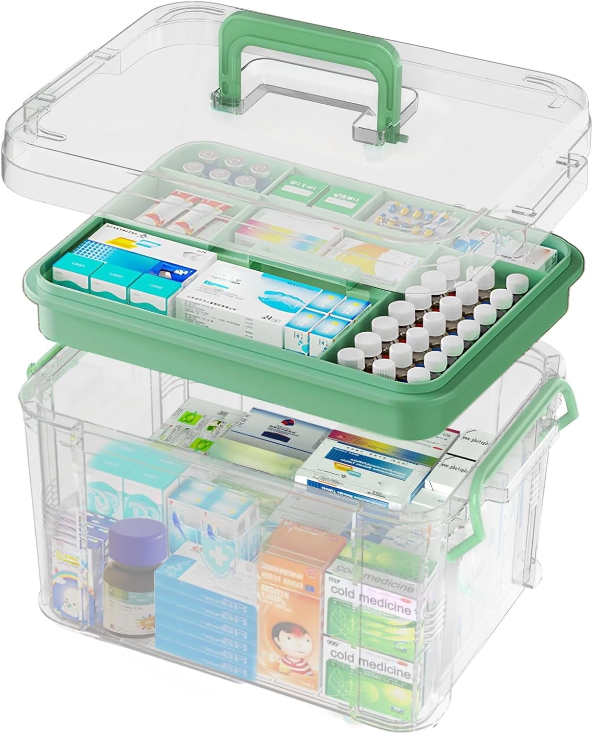 15QT Clear Medicine Organizer Box with Handle, Plastic Medicine ...