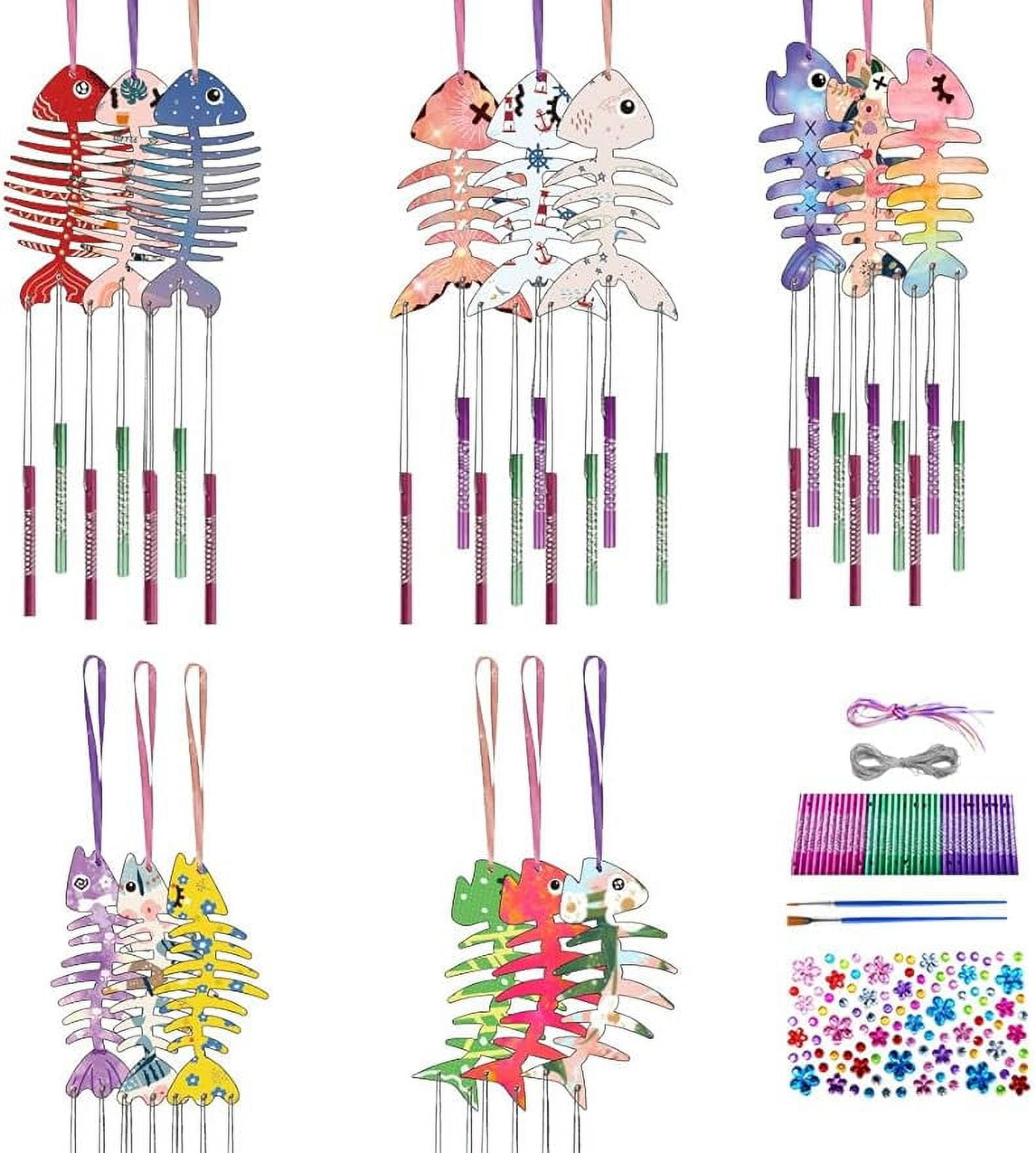15Set Fish Shape Painting Wooden Wind Chime DIY Fishbone Wind Chime Kit ...