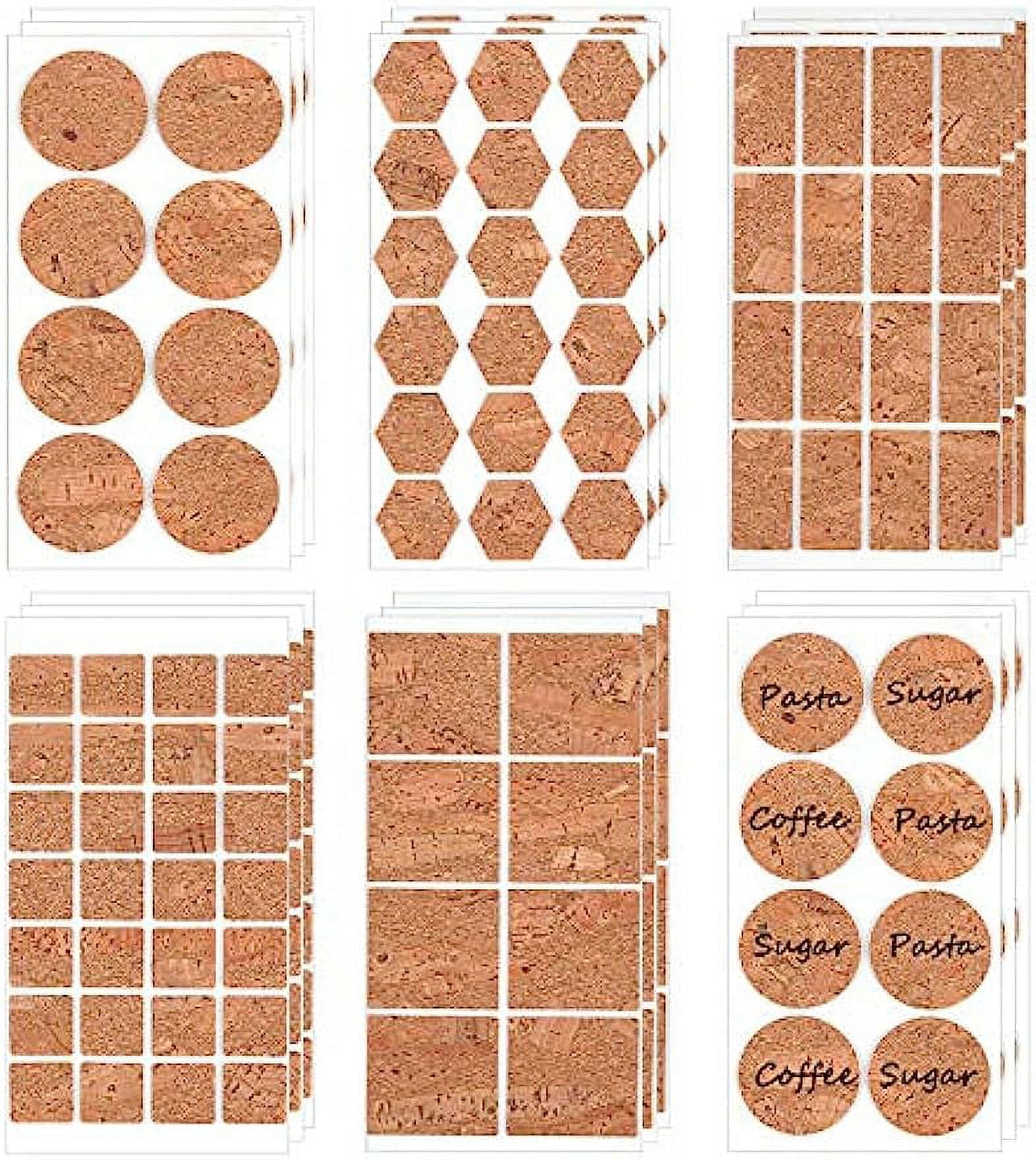 15Sheets 258Pcs Cork Kitchen Labels 5 Mixed Shapes Removable Bottle ...