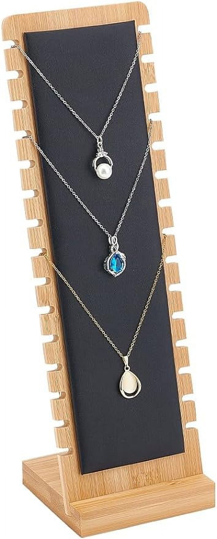 15Slots Necklace Display Stands Bamboo Jewelry Holder Stand Wood Long ...