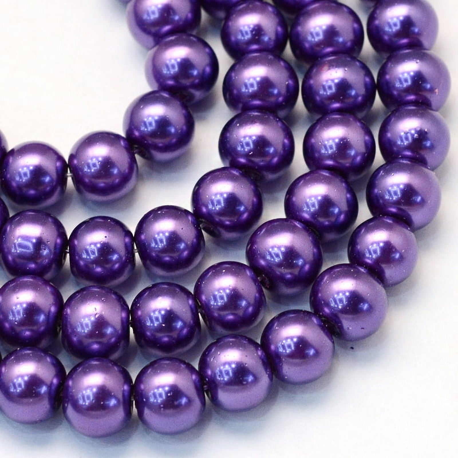 15Strand Baking Painted Pearlized Glass Pearl Round Bead Strands Purple ...