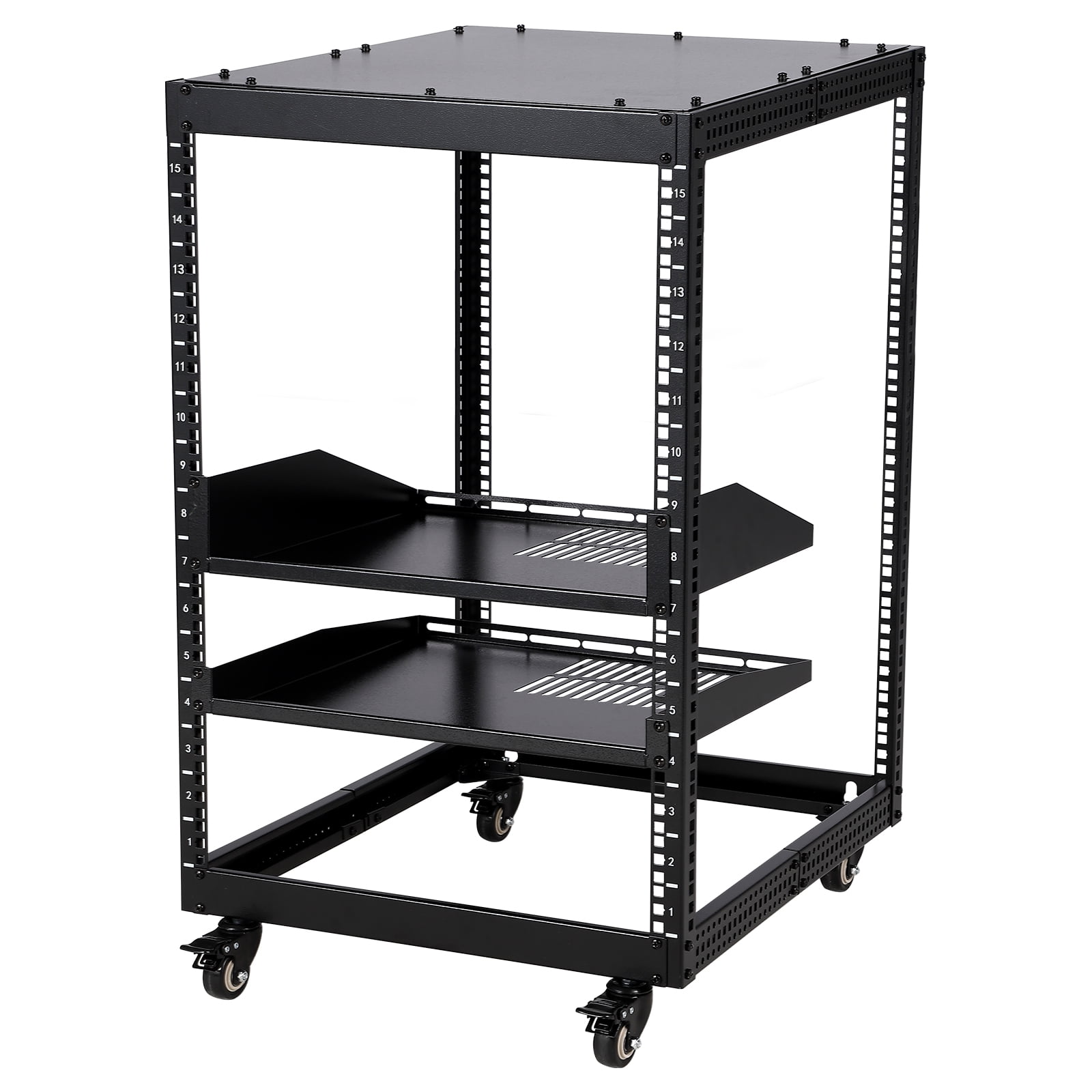 15U Open Frame Server Rack 23-40 Inch Adjustable Depth, Wall Mount or ...