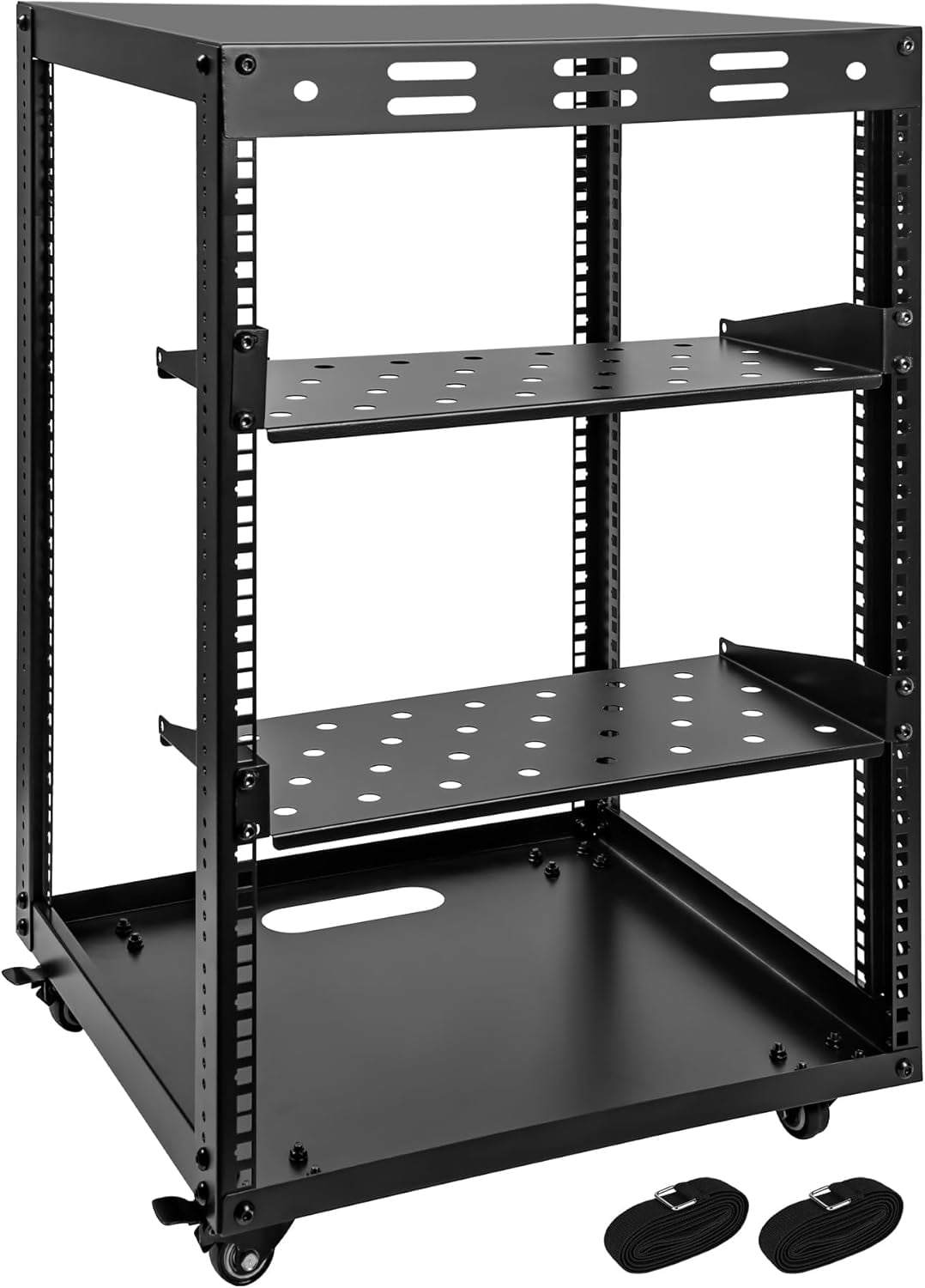 15U Open Frame Server Rack, Wall-mountable IT Rack w/Swivel Casters, 2 ...