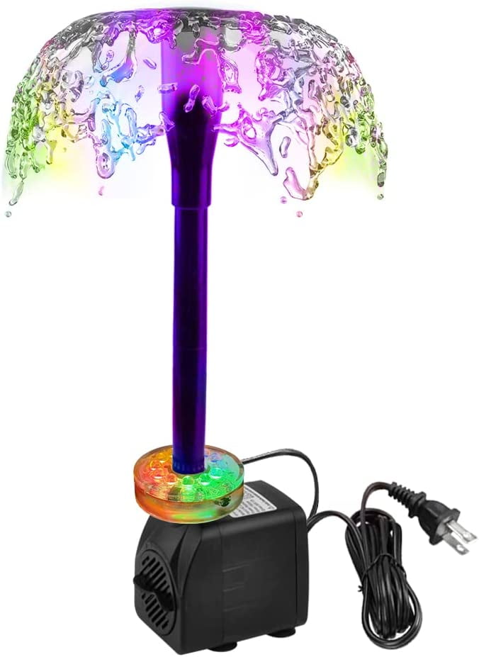 15W 220 GPH Submersible Fountain Pump with LED Light, Ultra Quiet ...