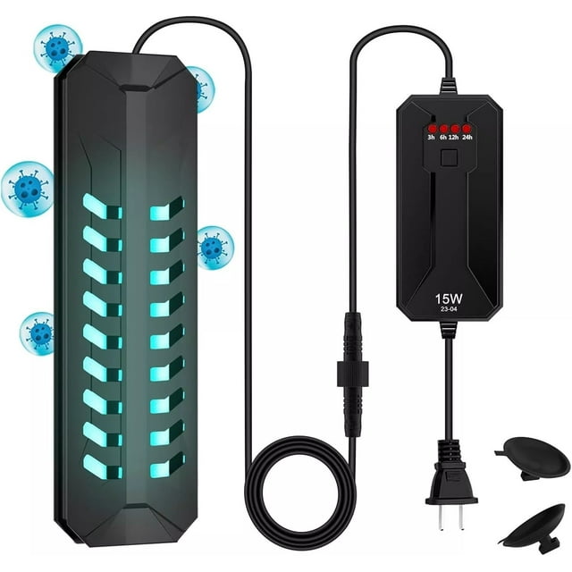 15W Aquarium Submersible UV Light with Timer Fish Tank Double Tube ...