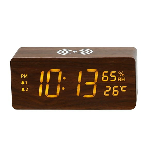 A 15W Fast Wireless Charger Clock, Wooden Digital Alarm Clock With Abs ...