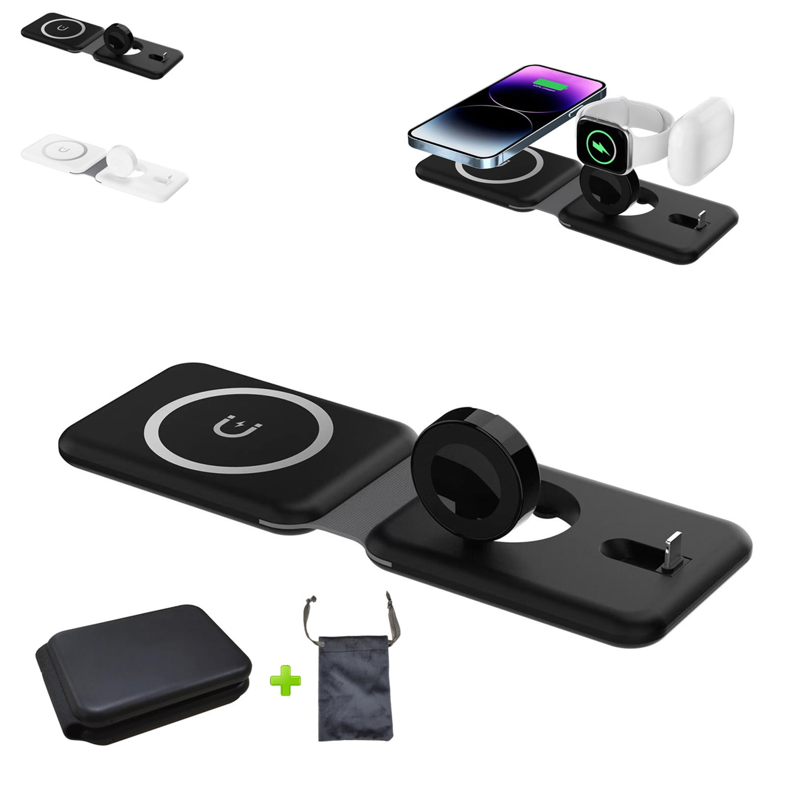15W Fast Wireless Charger, Magnetic Foldable Stand, Portable Dual ...