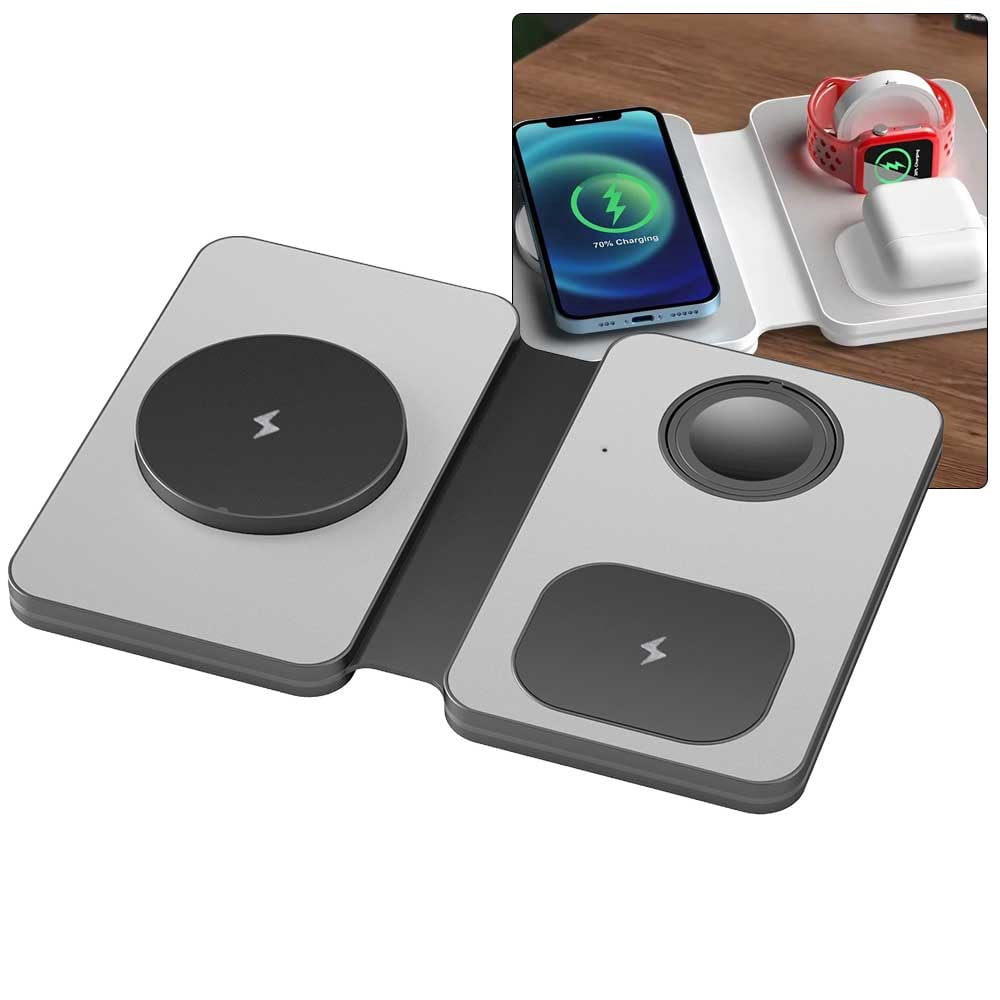 15W Magnetic Foldable 3-in-1 Wireless Charging Station – Fast Charger ...