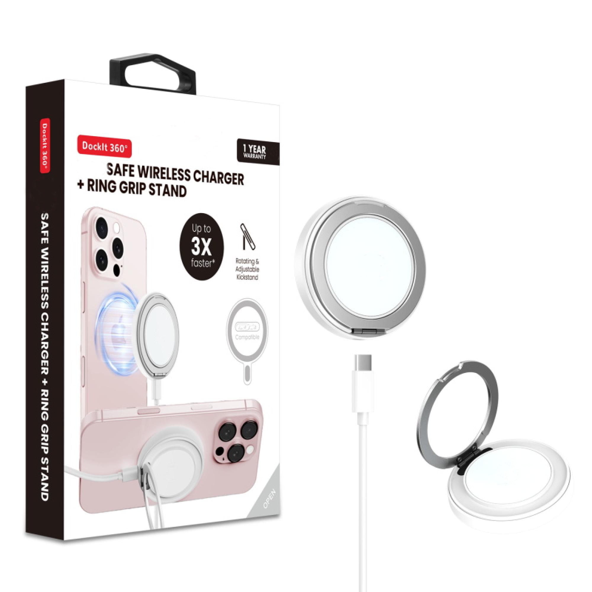 15W Magnetic Wireless Charger with Ring Stand – Fast Charging, 360 ...