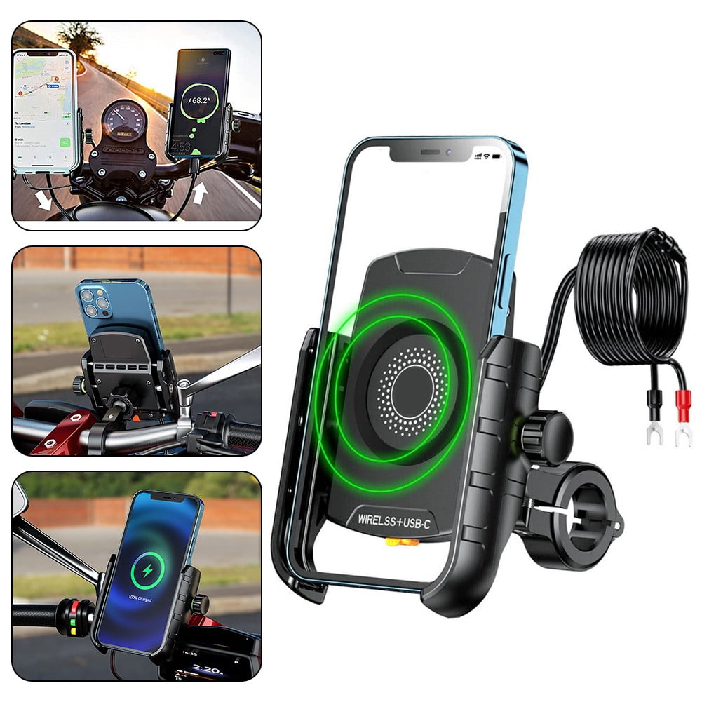 15W Motorcycle Wireless Charger + Phone Holder Mount Fast Charging ...
